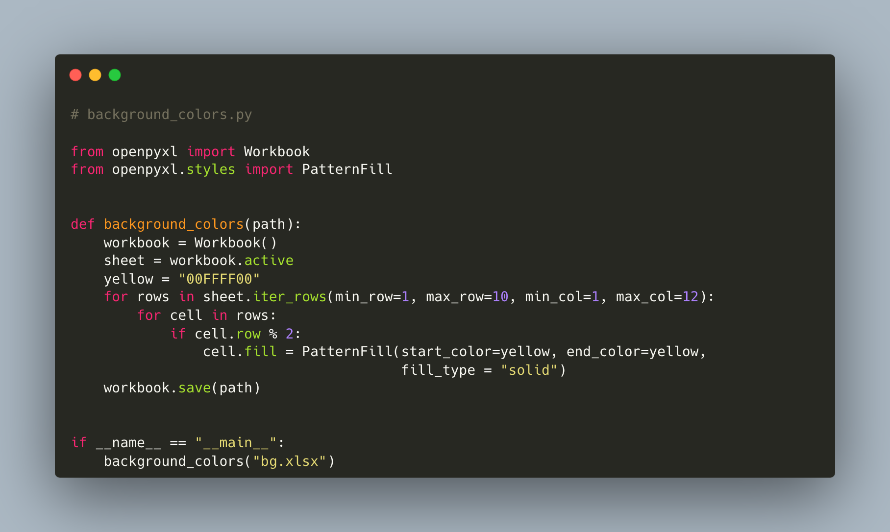 Styling Excel Cells with OpenPyXL and Python