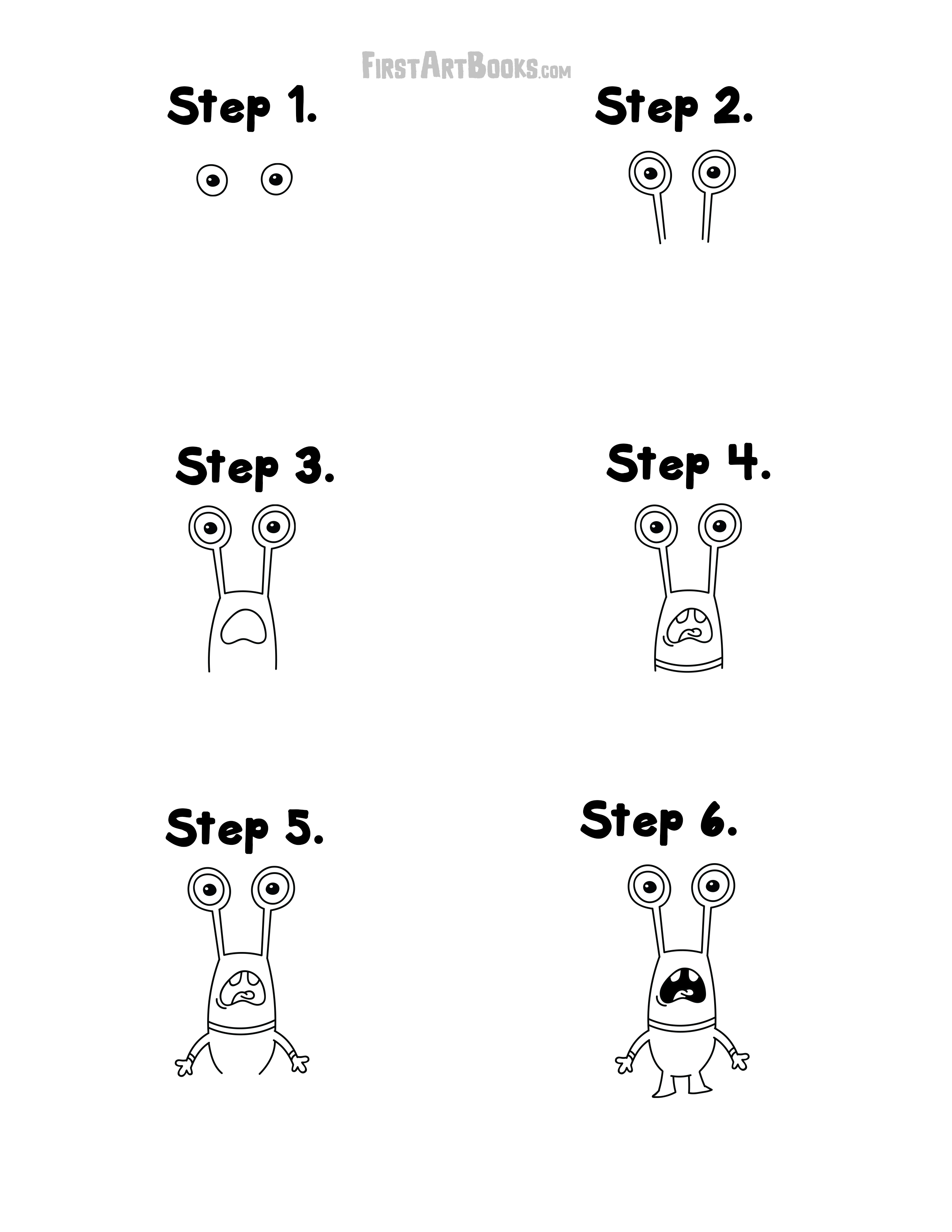 Free Activity Page: How to Draw a Cartoon Alien in 6 Steps | Fun Silly ...