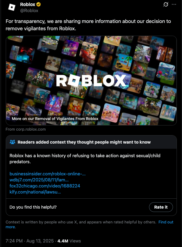 $RBLX Early Primer On The Roblox Vigilante Controversy