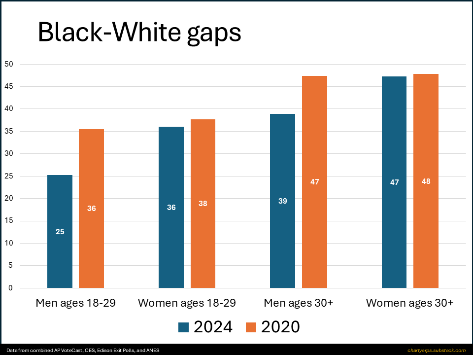 Age, race, and gender in the 2024 and 2020 presidential elections