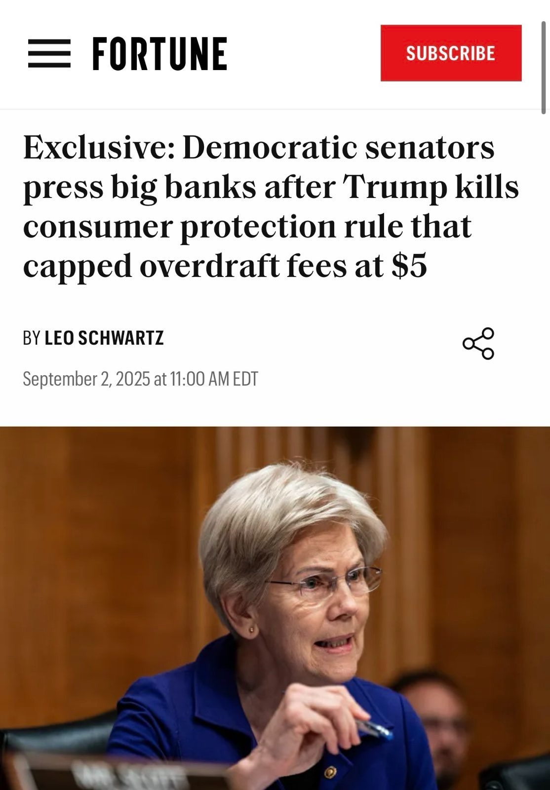 Senator Elizabeth Warren (@senatorwarren): "Trump and Republicans got rid of the CFPB's $5 cap ...