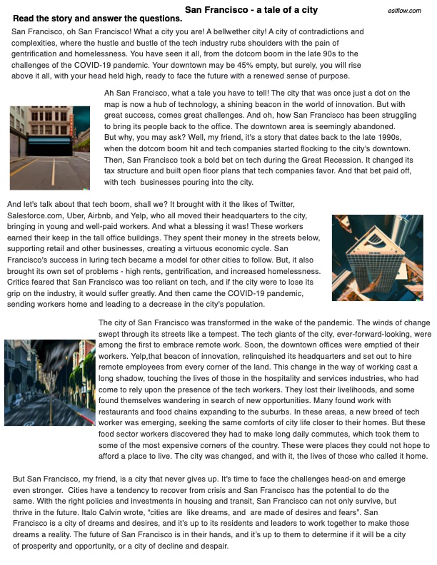 San Francisco - reading comprehension - by Peter Snashall