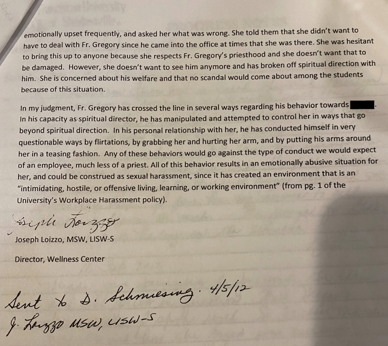 Allegations Against Father Gregory Plow, TOR, currently assigned to ...