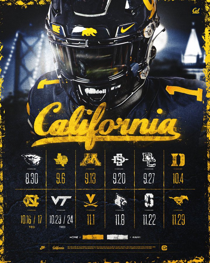 Cal football 2025 schedule released: Weekday games vs. UNC, at Virginia ...