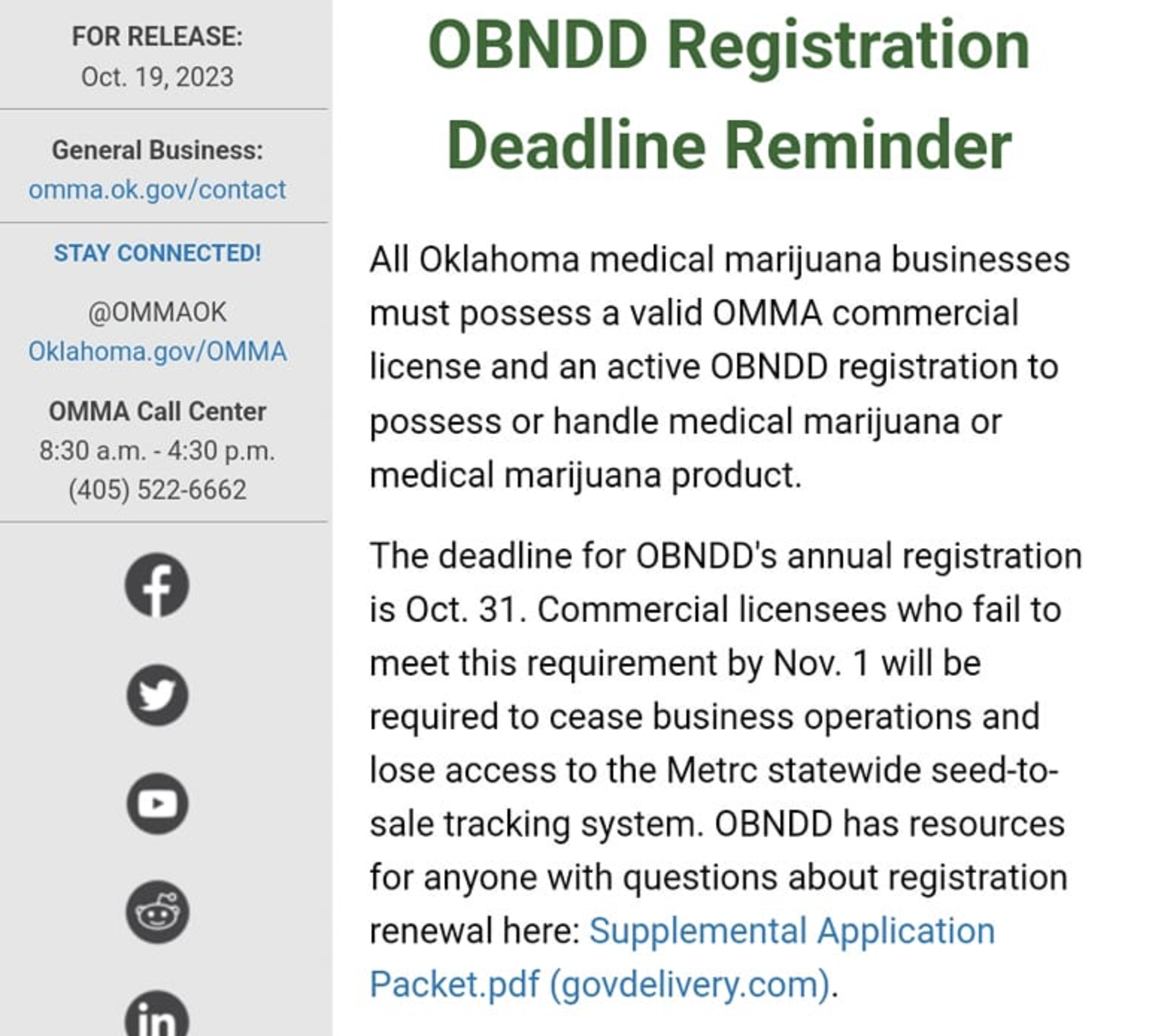 OBNDD Registration Deadline Imminent