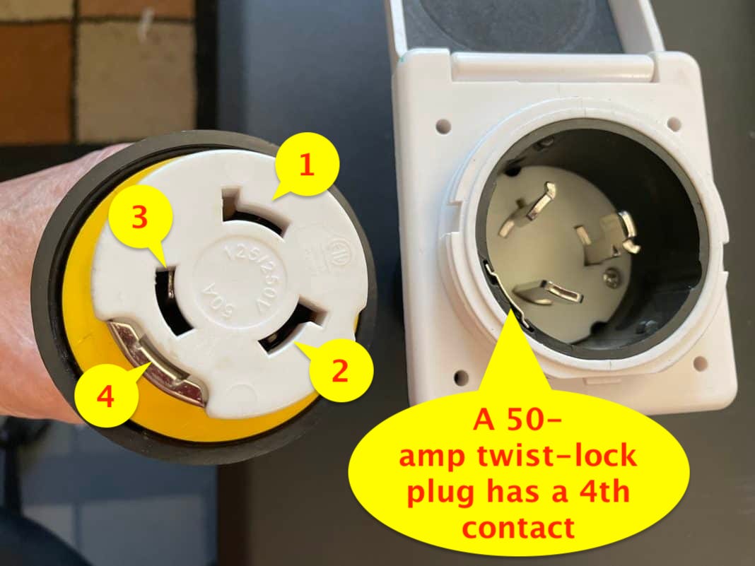 Short Circuits: Why does my 50-amp twist-lock plug only have 3 contacts?