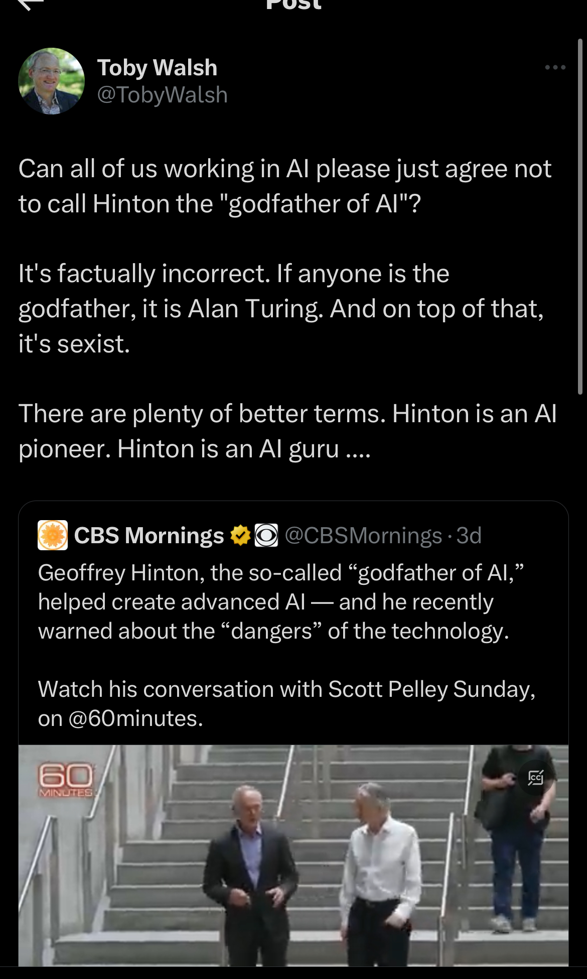 What was 60 Minutes thinking, in that interview with Geoff Hinton?