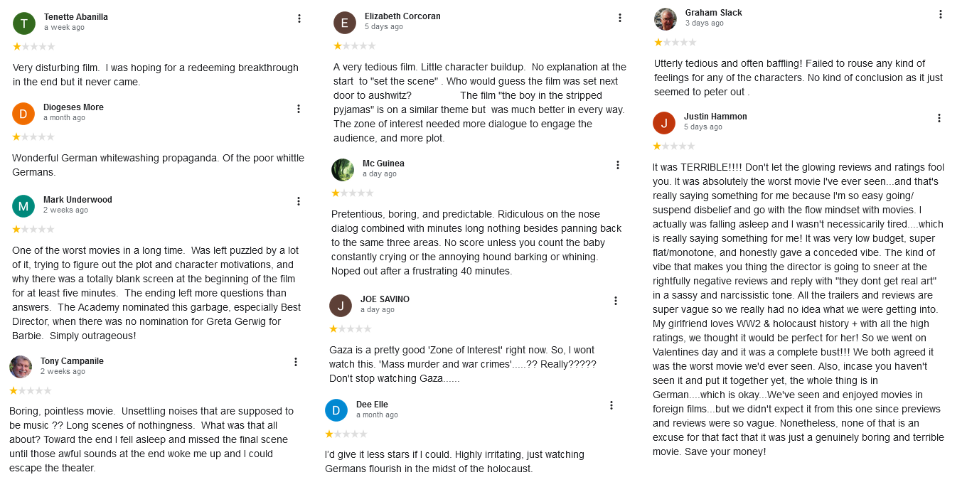 Sam Kriss (@samkriss): "one-star reviews of the zone of interest"