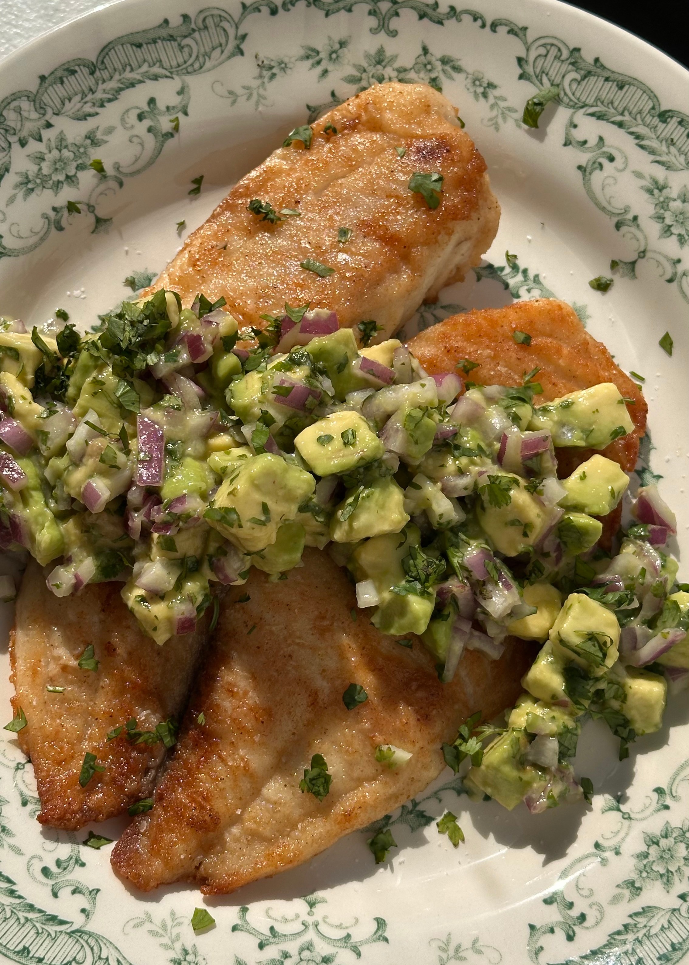 pan fried tilapia with avocado salsa - the kitchen table