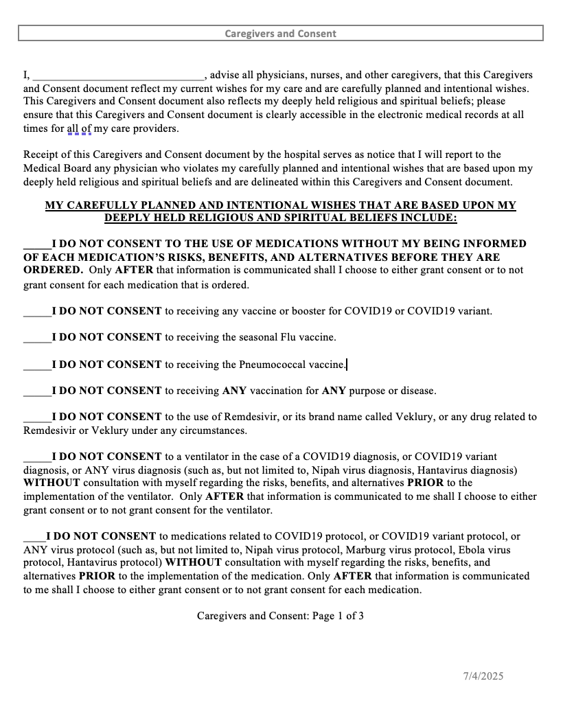 UPDATED FOR JULY 2025! The 'I DO NOT CONSENT FORM' by Laura Bartlett