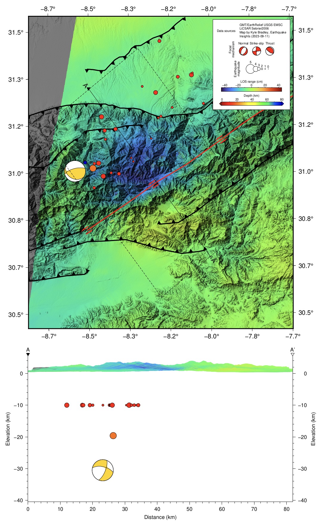 Satellite images suggest slip on a steep, north-dipping fault in Morocco