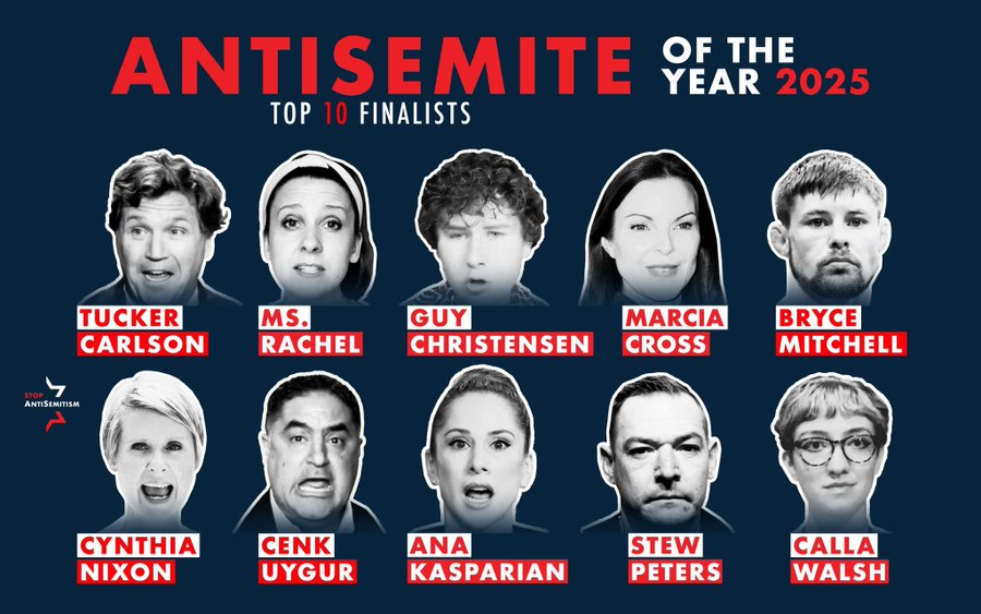 StopAntisemitism Unveils 2025 “Antisemite of the Year” Finalists, Prompting Sharp Online Reaction