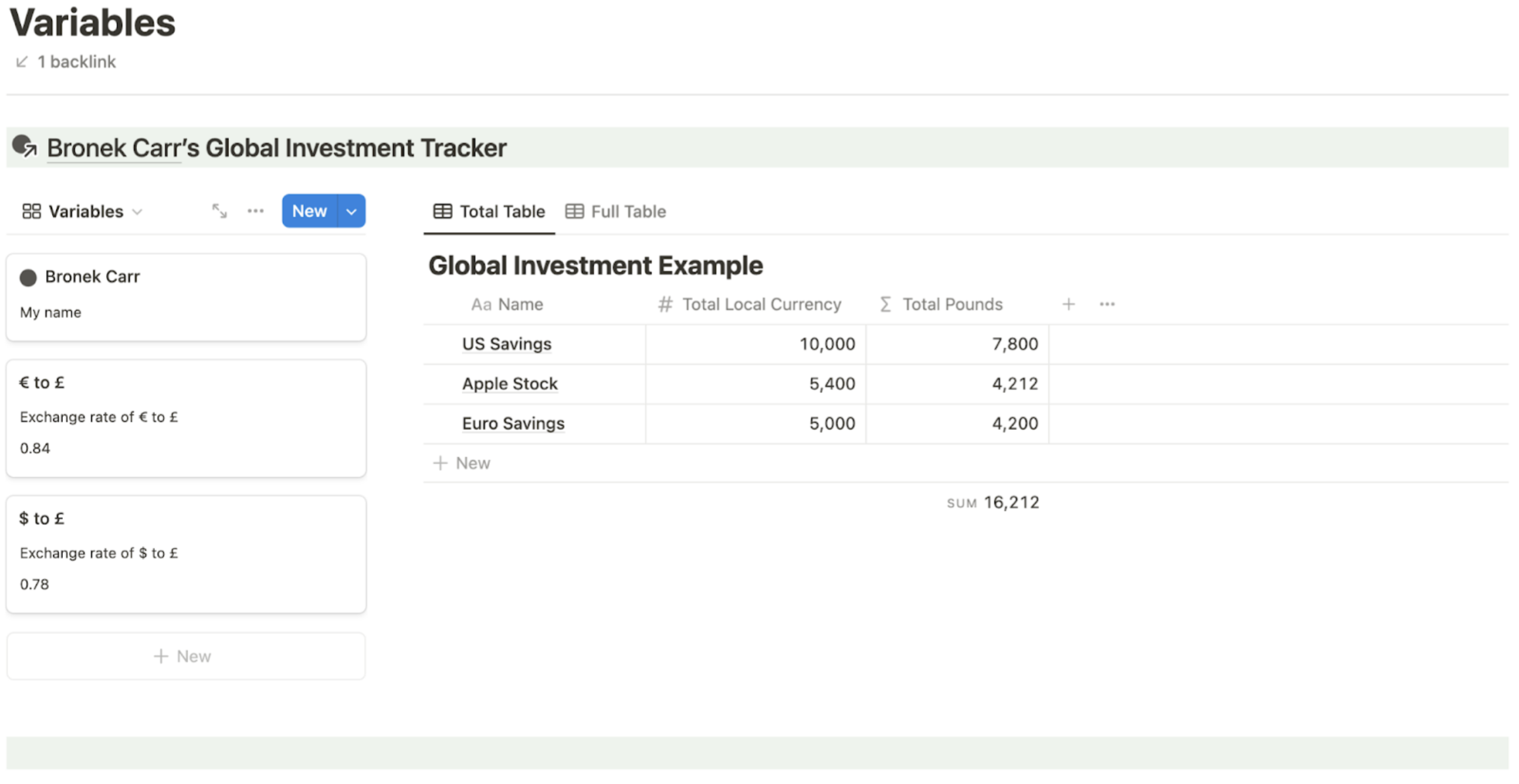 How to create variables in Notion