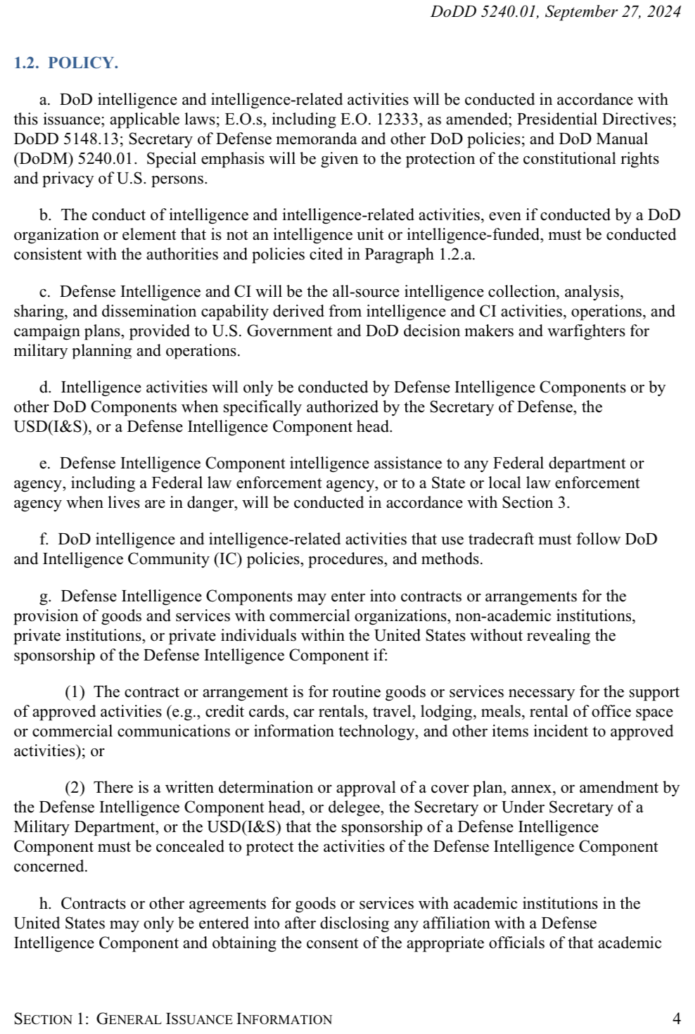 The DoD Quietly Reissues DoD Directive 5240.01, Expanding the Use of ...