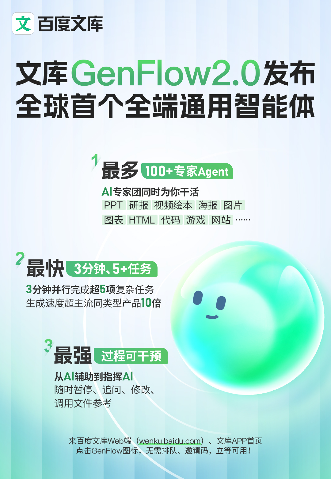 百度文库网盘发布全球首个全端通用智能体GenFlow2.0，3分钟并行完成超5项复杂任务 - 数据猿