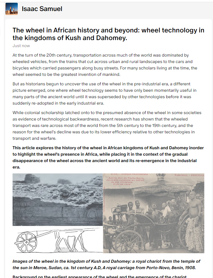 Roads and wheeled transport in African history.