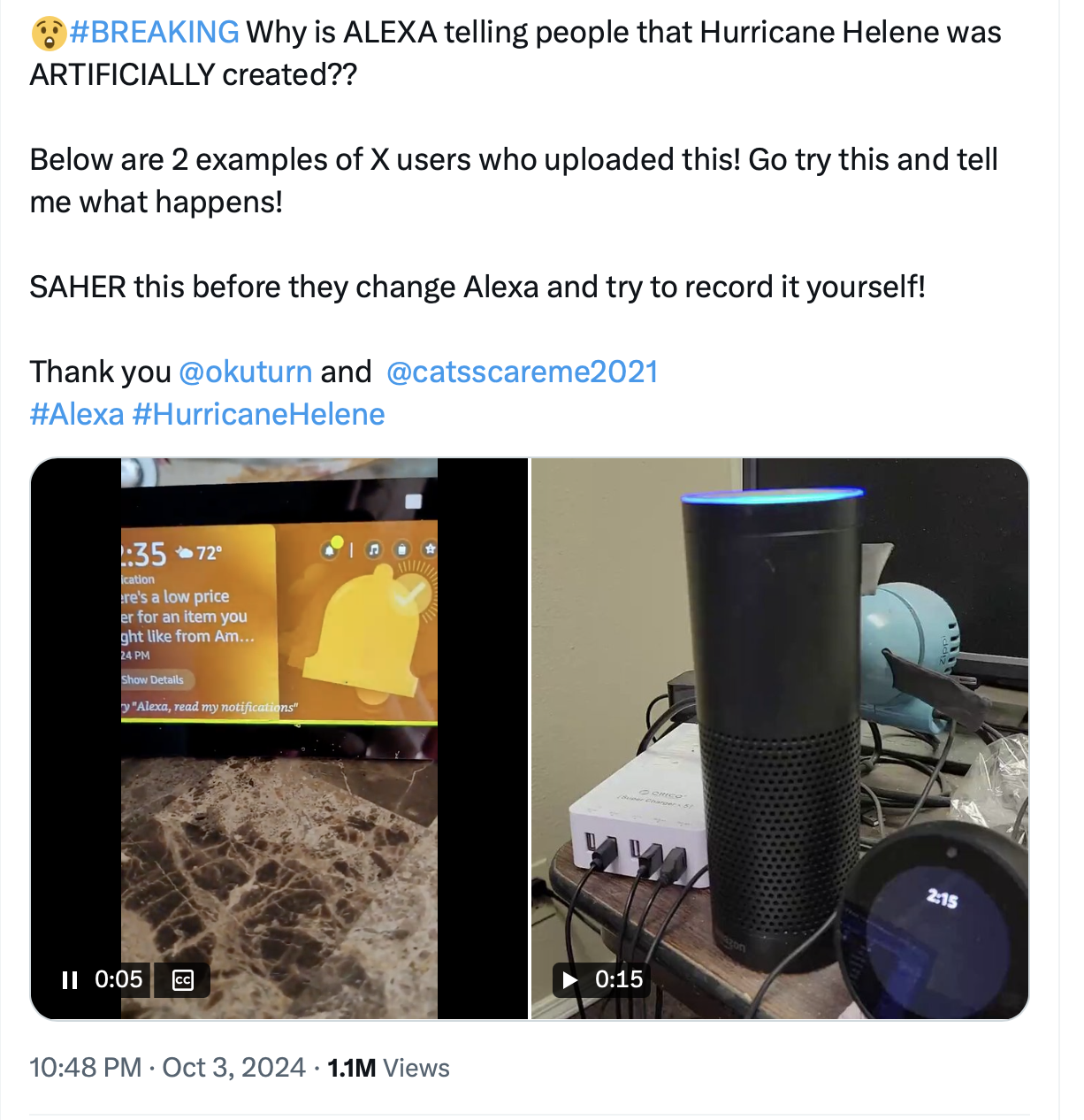 Alexa Calmly Tells Stunned Americans Hurricane Helene Was Artificially ...