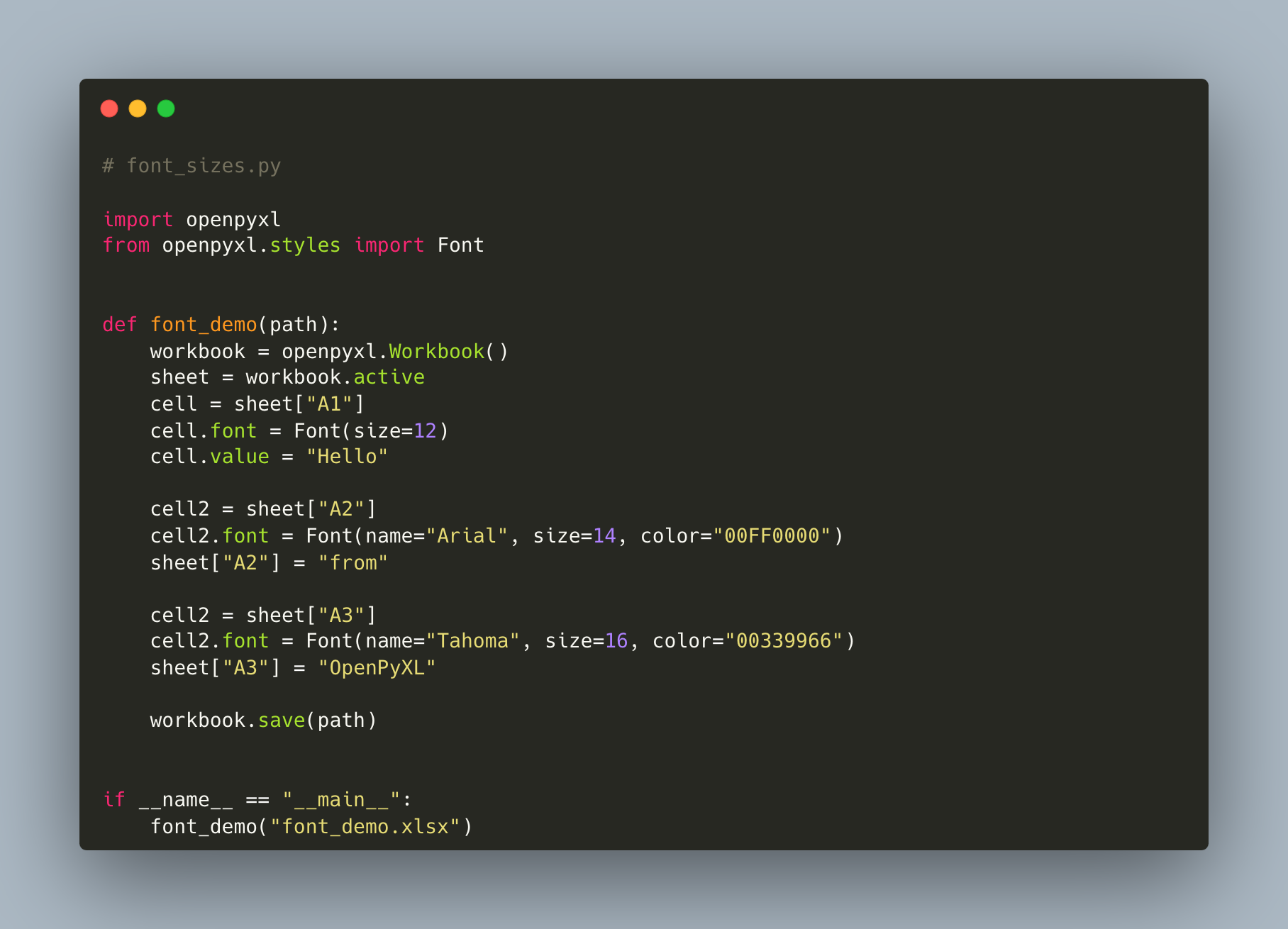 Styling Excel Cells with OpenPyXL and Python