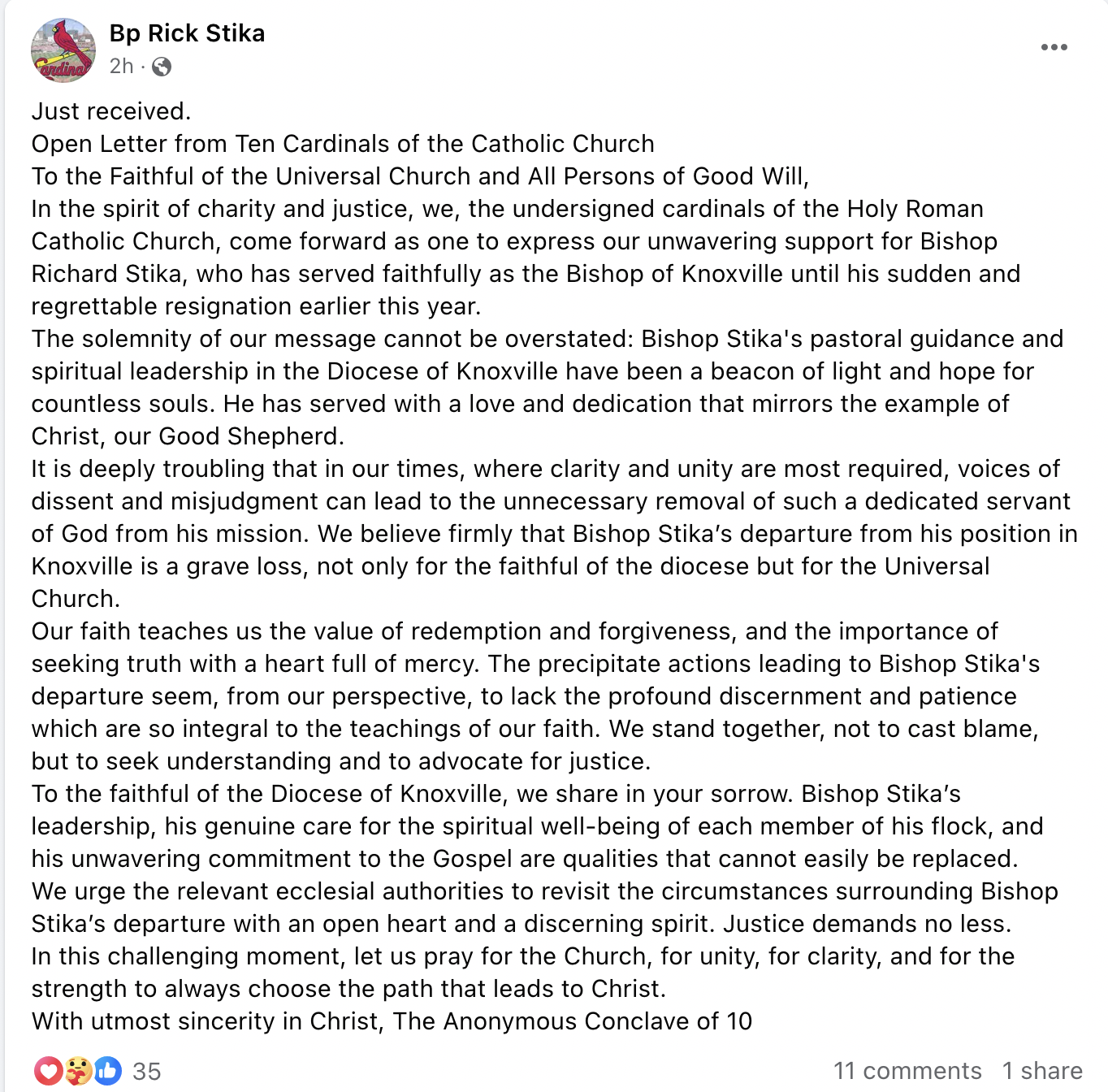 Bp. Stika clarifies: ‘Open letter’ of support ‘could be a fake’