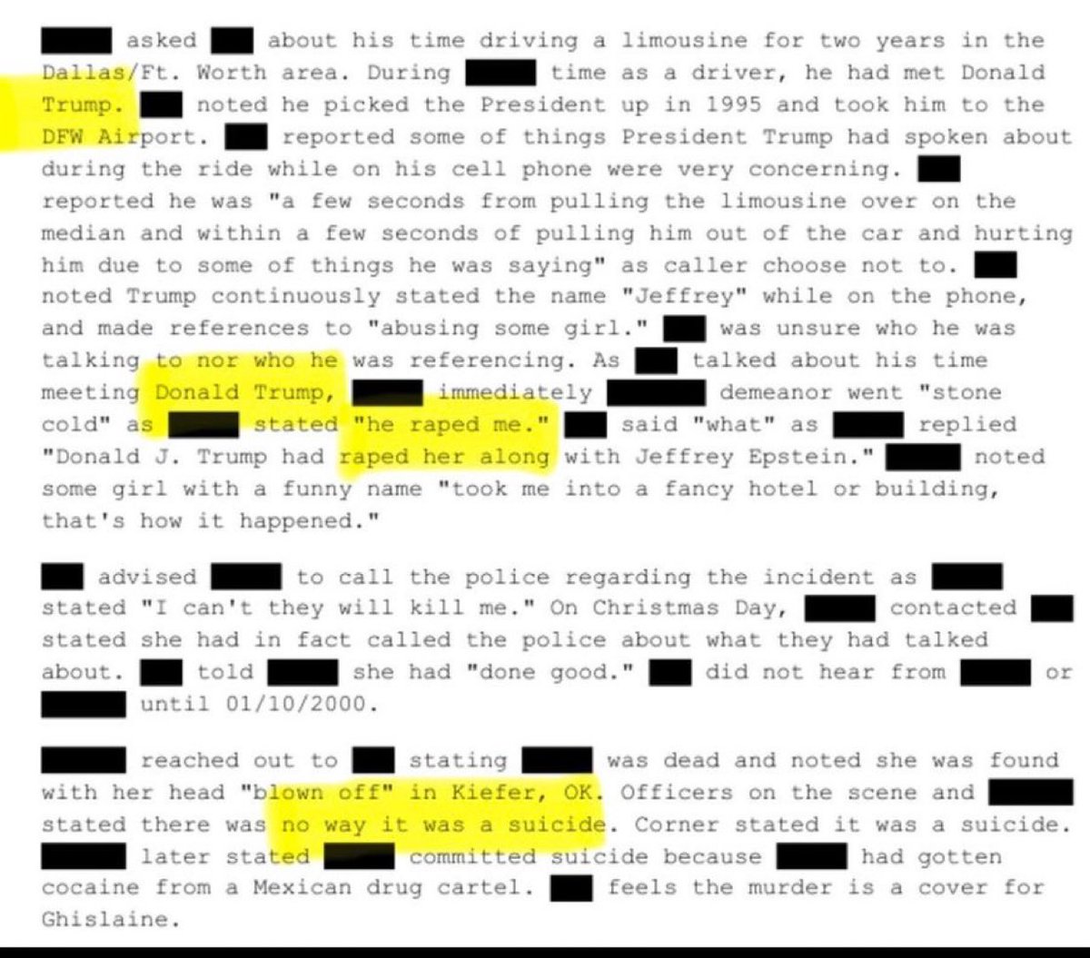 Trump Rape Accuser Deceased Says FBI Intake Form