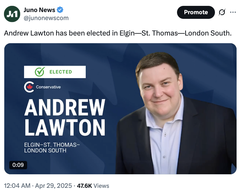 Conservative Andrew Lawton wins Elgin–St. Thomas–London riding