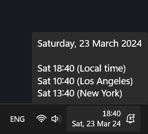 How to display multiple time zones in the system tray clock using Windows native settings