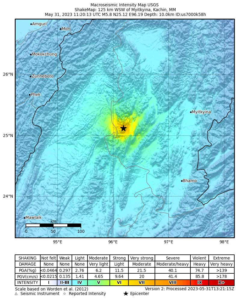 M5.8 earthquake near the northern Sagaing Fault shakes Myanmar